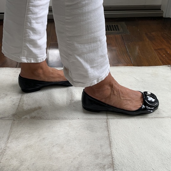 Prada | Shoes | Prada Black Shiny Flats | Poshmark
